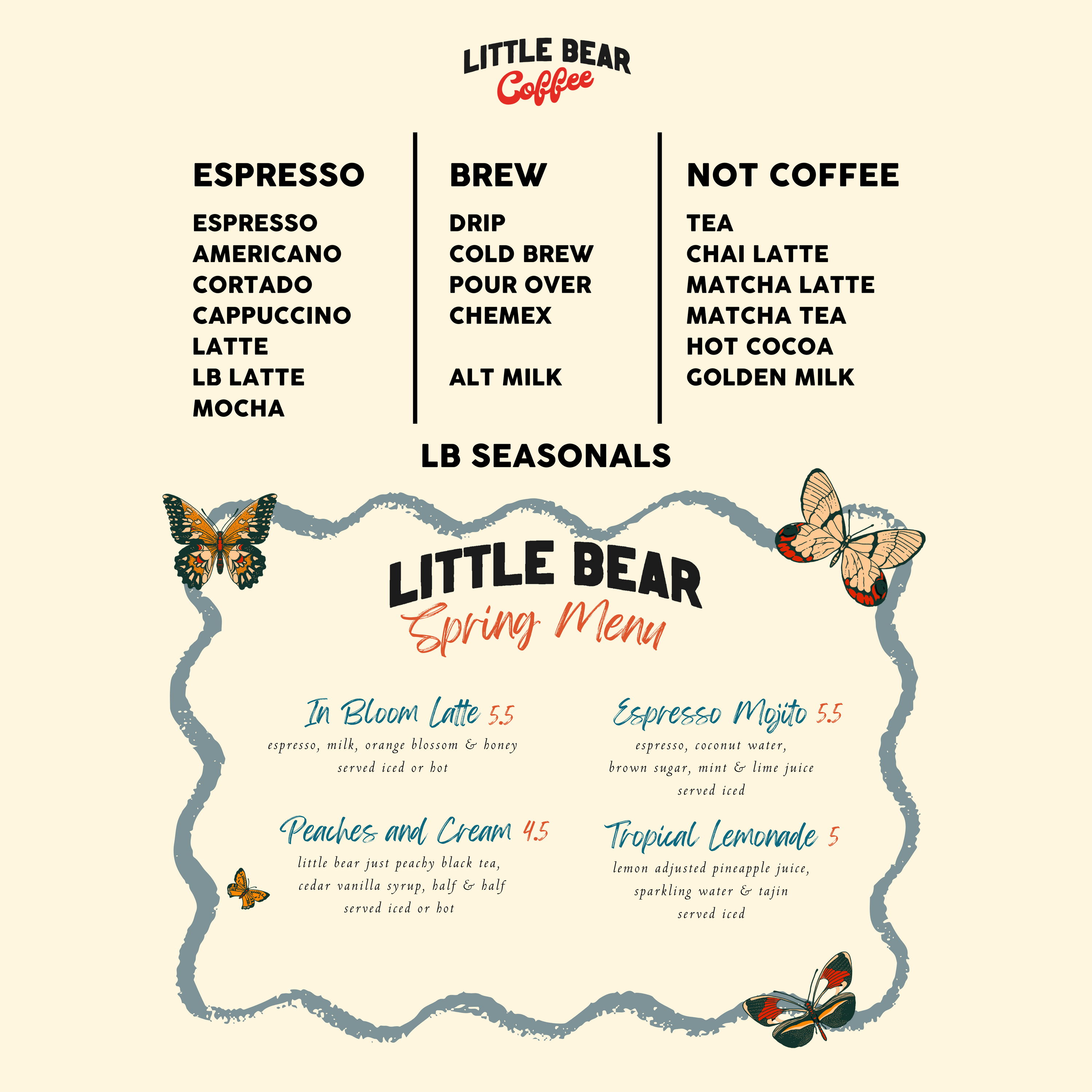 Our Menu – Little Bear Coffee